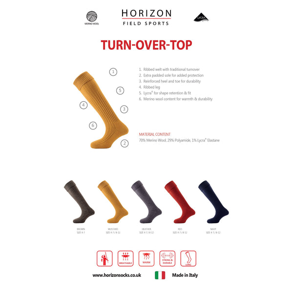 Horizon | Turn Over Top Wool Socks Red - Redback boots UK